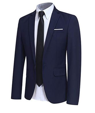 AlltheMen Herren Sakko Slim Fit Sportlich Blazer Elegant Modern Anzugjacke 1 Knopf Business Hochzeit Freizeit Marineblau 3XL
