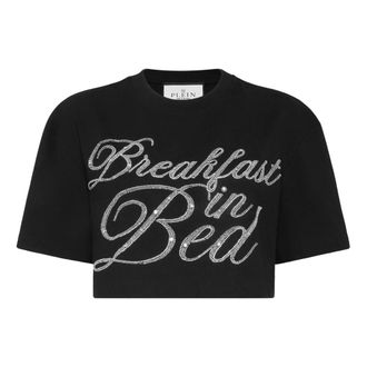 Philipp Plein Femme, Tops, Noir, Taille: 38 FR T-Shirt Round Neck Ls Crystal