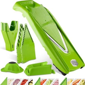 Börner Coupe-Légumes Börner V5 (Profi Set) - Mandoline Réglable en V - 7 pièces avec 10 Épaisseurs de Coupe - Lame en Acier Inoxydable - Set de Mandoline + S