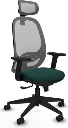 Piqueras y Crespo B&uuml;rostuhl mit 2D-Armlehnen, h&ouml;henverstellbare Lendenwirbelst&uuml;tze und Kopfteil, h&ouml;henverstellbar und neigbar, Grau/Flaschengr&uuml;n