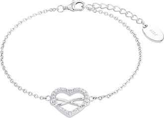 s.Oliver SO PURE Armband f&uuml;r Damen mit Herz Anh&auml;nger und Infinity Symbol, Zirkonia / 925 Sterling Silber, Rhodiniert, L&auml;nge: 17-20cm