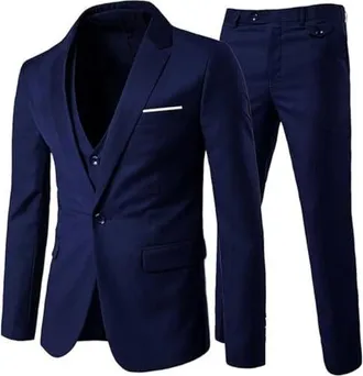 AlltheMen Costume Homme Formel daffaire de Couleur uni Un Bouton à la Mode Slim fit Trois pièces - Bleu Marine - XXL