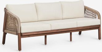 Sklum 3-Sitzer-Sofa aus Akazienholz Dubai Gardenia Wei&szlig; Akazienbraun dunkel