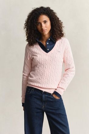 GANT Damen V-Neck Pullover mit Zopfmuster (XXXL) APRICOT Rosa