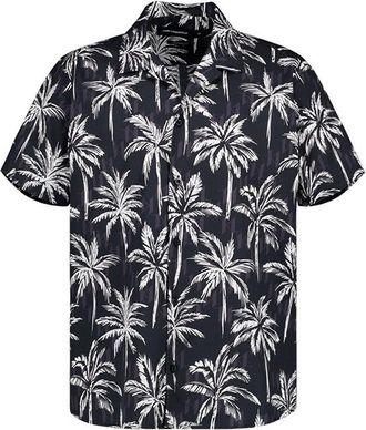 Karl Lagerfeld Herren Kurzarmhemd schwarz Baumwolle