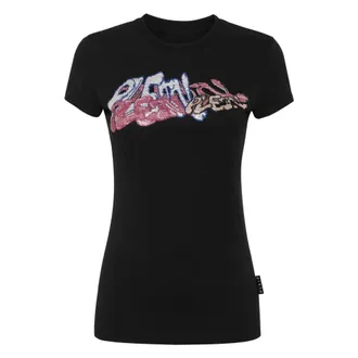Philipp Plein Femme, Tops, Noir, Taille: 40 FR T-Shirt Slim Fit Bombing Graffiti