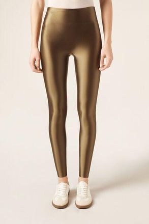 Calzedonia Supergl&auml;nzende Satinierte Leggings Grun
