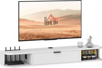 HOMCOM Meuble TV Suspendu 120 cm, Meuble t&eacute;l&eacute; pour t&eacute;l&eacute;viseur jusqu&agrave; 50 Pouces, tiroir Rabattable, 2 &eacute;tag&egrave;res Ouvertes et Passe-c&acirc;bles, Banc TV Mural pour Sa