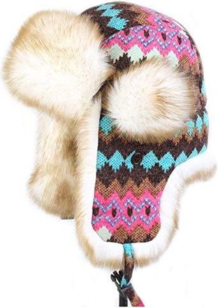 Insun Unisex Chapka Bordure en Fourrure Chapeaux Tricoté Bonnet Aviateur dhiver Chasse Casquette pour Adultes et Enfants Multicolore 5 XL