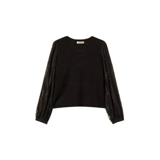 Twinset Femme, Blouses et Chemises, Noir, Taille: 40 FR Lace-Sleeve Knit Top