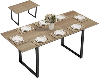 HOMCOM Table &agrave; manger extensible rectangle pour 6 &agrave; 8 personnes, table de cuisine avec rallonge 140-180 cm, effet bois naturel-Bois naturel