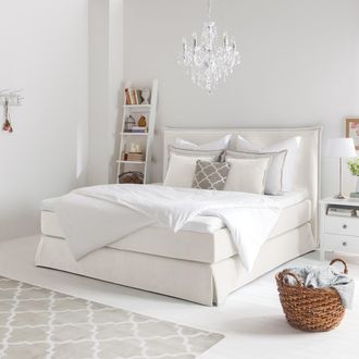 Mørteens home24 Boxspringbett AVELLINO mit Husse 140 x 200cm Webstoff Meara Grau H2