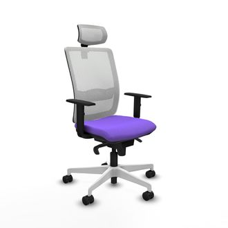 Piqueras y Crespo Haches Hoher Schreibtischstuhl mit 1D-Armlehnen, h&ouml;henverstellbare Lendenwirbelst&uuml;tze und h&ouml;henverstellbares Kopfteil, Wei&szlig; / Lila