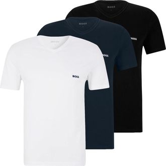 BOSS Herren Classic T-Shirts Kurzarm Shirts Pure Cotton V-Neck 3er Pack, Farbe:Mehrfarbig, Artikel:-984 Navy/White/Black, Größe:2XL