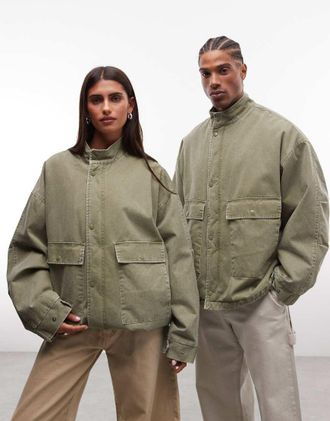 Collusion veste utilitaire oversize matelass&eacute;e &agrave; col chemin&eacute;e verte