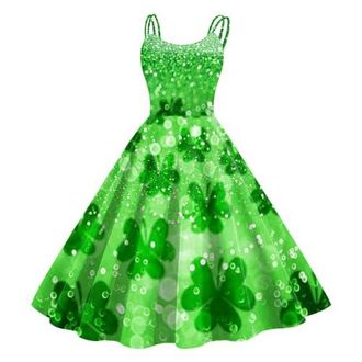 Generic Costume de l&eacute;prechaun irlandais pour femme avec tr&egrave;fle porte-bonheur irlandais pour la Saint-Patrick - Vert - Sans manches - Robe de cocktail - Pour f