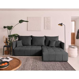 Best Mobilier Bestmobilier - Petra - ecksofa beidseitig montierbar - mit schlaffunktion und bettkasten - 4-sitzer - aus samt - dunkelgrau