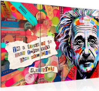 Runa Art Wandbilder Einstein Street Art Bild XXL Wohnzimmer Schlafzimmer Bunt Banksy Style 120 x 80 cm 3 Teilig 044931a