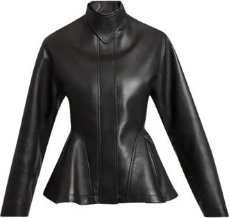 Alaia Black Leather Peplum Jacket Size M