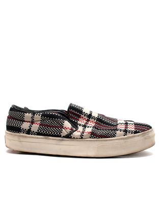 Celine Red and Black Check Slip On Trainers Size 40