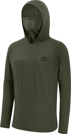 Bassdash UPF 50+ Herren T-Shirt Langarm Angelhemd mit Maske UV Schutz Neck Gaiter Hoodie mit Daumenloch