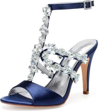 Generic Chaussures De Mariage &Agrave; Talons Hauts pour Femme Mari&eacute;e Stylet Talons Bout Ouvert Sandales Chaussures De F&ecirc;te 10.5Cm,Dark Blue,36 EU