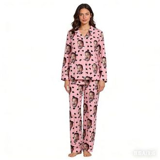 Generic Ensemble de pyjama personnalis&eacute; pour femme avec photo - Impression personnalisable de famille et danimaux domestiques, manches longues en soie de lait