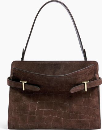 Le Tanneur Sac port&eacute; &eacute;paule grand mod&egrave;le Emie en cuir refente de velours emboss&eacute; effet crocodile