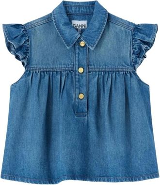 Ganni Femme, Blouses et Chemises, Bleu, Taille: 36 FR Denim Ruffle Top