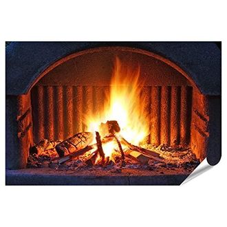 Islandburner Poster XXL avec chemin&eacute;e avec feu dans la nuit - Impression photo de qualit&eacute; sup&eacute;rieure