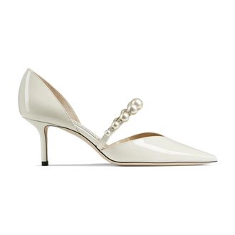 Jimmy Choo London Femme, Chaussures, Blanc, Taille: 39 EU Escarpins verni Aurelie 65 avec embellissements perl&eacute;s