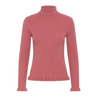 Cream Pull &agrave; col roul&eacute; c&ocirc;tel&eacute; avec garniture &agrave; volants - Femme - Pulls - Rose - Taille: 46 FR
