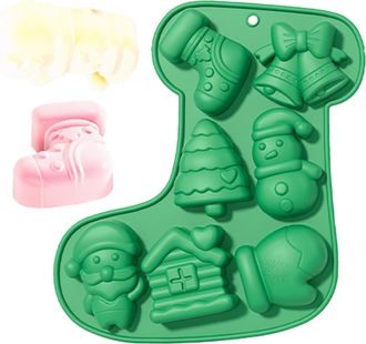 Generic Festliche Silikon-Backformen - Weihnachtsmann-Backformen, Schneeflocken-Rohr- -Dekorationsformen | Rentierstrumpf, Silikon-Eisform, Dekorative Formen 