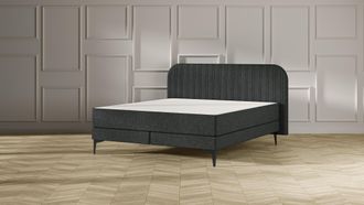 Emma Elite Boxspringbett V2 - Dunkelgrau - 200x200 cm - Kopfteil Streifen - Metallfüße