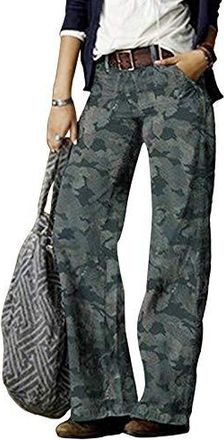 Minetom Jean Boyfriend Femme Pantalons Rétro Élastique Imprimé Ample Baggy Denim Long Pantalon Large avec Poches Style 11 S