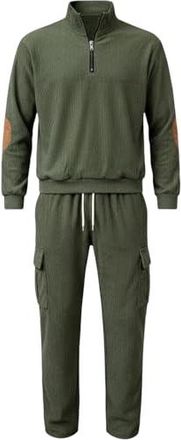 Generic Surv&ecirc;tement pour homme en velours c&ocirc;tel&eacute; avec demi-fermeture &eacute;clair et col montant avec cordon de serrage &agrave; la taille et jambes droites Ensembles de p