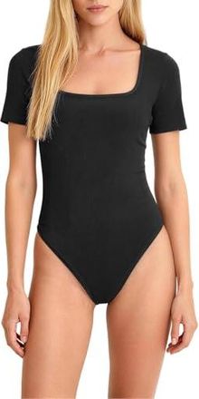 Alexis Leroy Body Femme Manches Courtes D&eacute;coupe Carr&eacute;e Formant &Eacute;l&eacute;gant pour Tenues Quotidiennes Noir XL