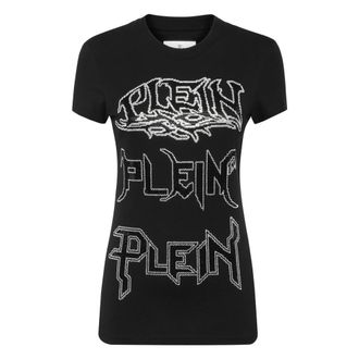Philipp Plein Femme, Tops, Noir, Taille: 42 FR T-shirt Col Rond Pure Fit Crystal