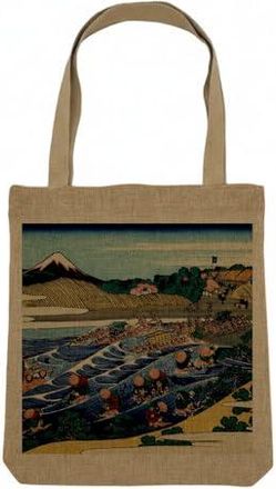 Fabulous Sac Shopping Tote Bag Aspect Lin - Hokusai Art Japon Estampe Mont Fuji Depuis Kanaya - Sac de Courses Toile Epaisse 360g Beige Naturel Cabas Port&eacute; Epa