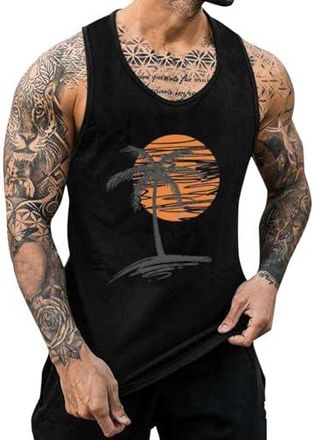 Generic D&eacute;bardeur de plage hawa&iuml;en pour homme - Sans manches - Motif palmier hawa&iuml;en - Pour l&eacute;t&eacute; - Basiques 2025 - D&eacute;bardeurs tropicaux - Chemises musculaires