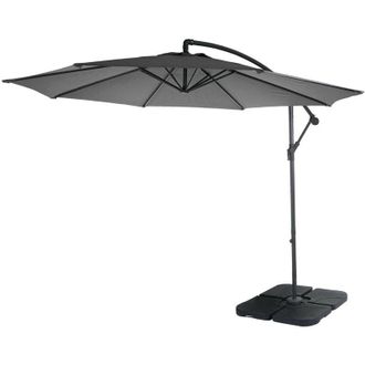 Mendler Parasol d&eacute;port&eacute; Acerra, protection contre le soleil, &oslash; 3m inclinable, polyester 11kg - gris avec socle &agrave; poids