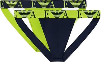 Emporio Armani Mens Bold Monogram 2-Pack Thong Panties, Blue, S, blau, S