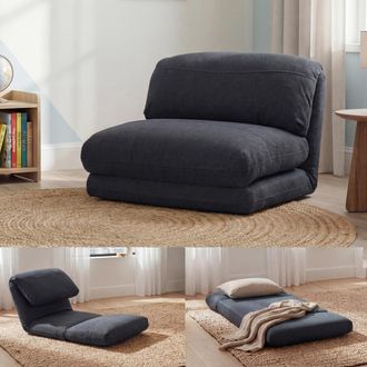 Mendler Schlafsessel HWC-E68, Schlafsofa Funktionssessel Klappsessel Relaxsessel, Stoff/Textil - dunkelgrau