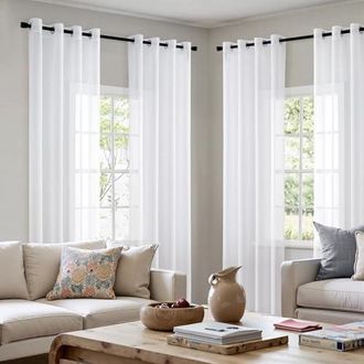 Miulee 4 Panneaux Couleur Pure Rideaux De Fen&ecirc;tre Transparents Lisse &Eacute;l&eacute;gant Panneaux Voile De Fen&ecirc;tre Rideaux Traitement pour Chambre Salon Rideaux &agrave; Oeille