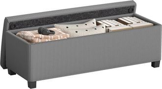 HOMCOM Banc de rangement bout de lit - HOMCOM - en velours c&ocirc;tel&eacute; avec couvercle - pour salon, chambre, entr&eacute;e - 112 x 42 x 40 cm - gris