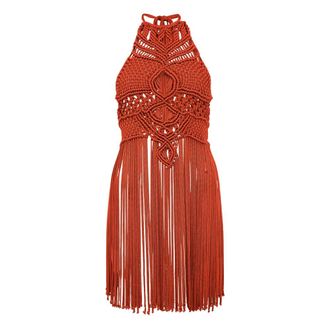 Alberta Ferretti Robe en macram&eacute; &agrave; franges - Femme - Robes - Rouge - Taille: 42 FR