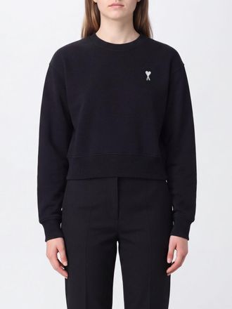 Ami Sweatshirt &agrave; col rond en coton m&eacute;lang&eacute; avec logo brod&eacute; et &eacute;paules tombantes