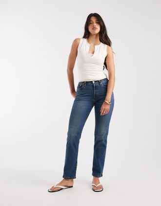 Levi's 501 jean droit taille haute coupe hourglass bleu d&eacute;lav&eacute; moyen
