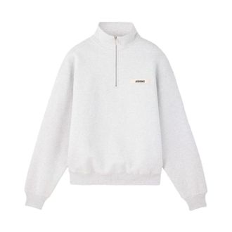 Jacquemus Homme, Sweatshirts et sweats &agrave; capuche, Gris, Taille: S SweaT-shirt z zamkiem Gros Grain