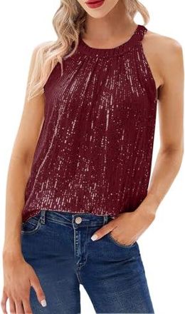 Generic Top &agrave; paillettes pour femmes &agrave; col am&eacute;ricain scintillant, gilet d&eacute;contract&eacute; sans dossier basique polyvalent haut paillet&eacute; &agrave; la mode d&eacute;bardeur &agrave; paille